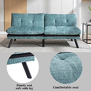 Futon Sofa Bed,Modern Convertible Sofa Bed,Folding Loveseat Sleeper Sofa,Breathable Futon Couch Bed with Adjustable Backrest&Metal Legs for Compact Small Spaces, Apartment,Dorm,Office (Mint Green)