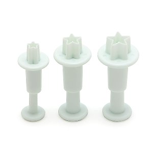 Bastex Star Shaped Plunger Cutter. Fondant Mold for Cake Decorating, Polymer Clay, Cupcake and More. Add to your Kitchen Mould Supplies and DIY Tools. Pack of 3 Pcs, Color White