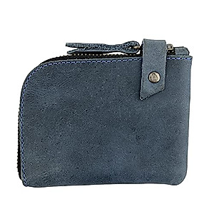 Hide & Drink, Leather Zippered Wallet, Holds Up to 6 Cards Plus Folded Bills, Pouch Organizer, Cash Holder, Travel Essentials, Mini, Pocket-Size, Handmade (Slate Blue)
