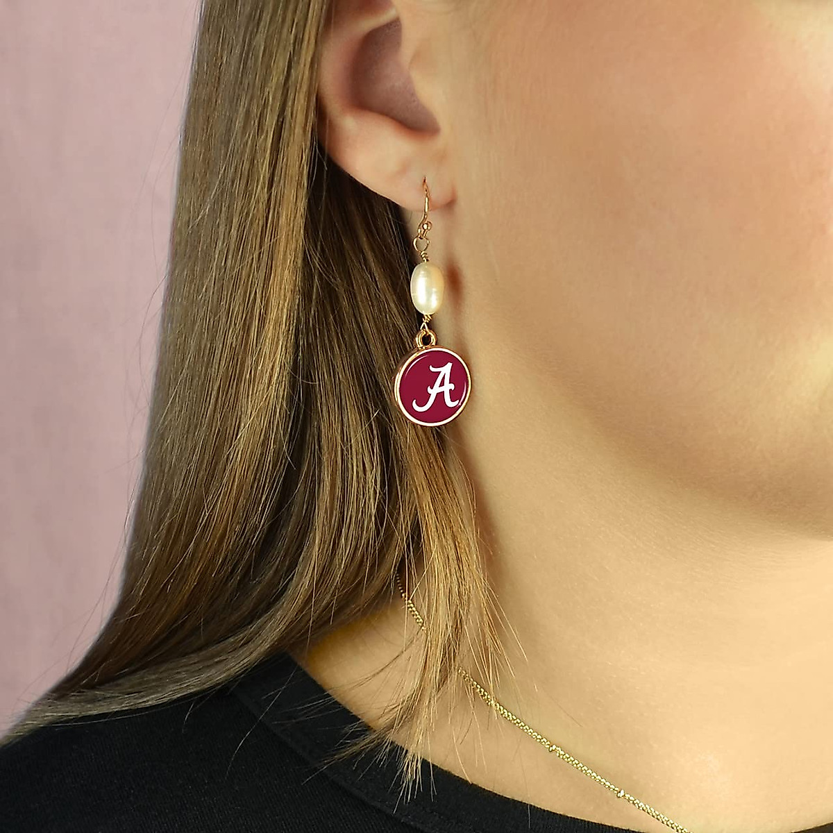 Alabama Crimson Tide Diana Gold and Pearl Dangle Earrings Jewelry Gift UA