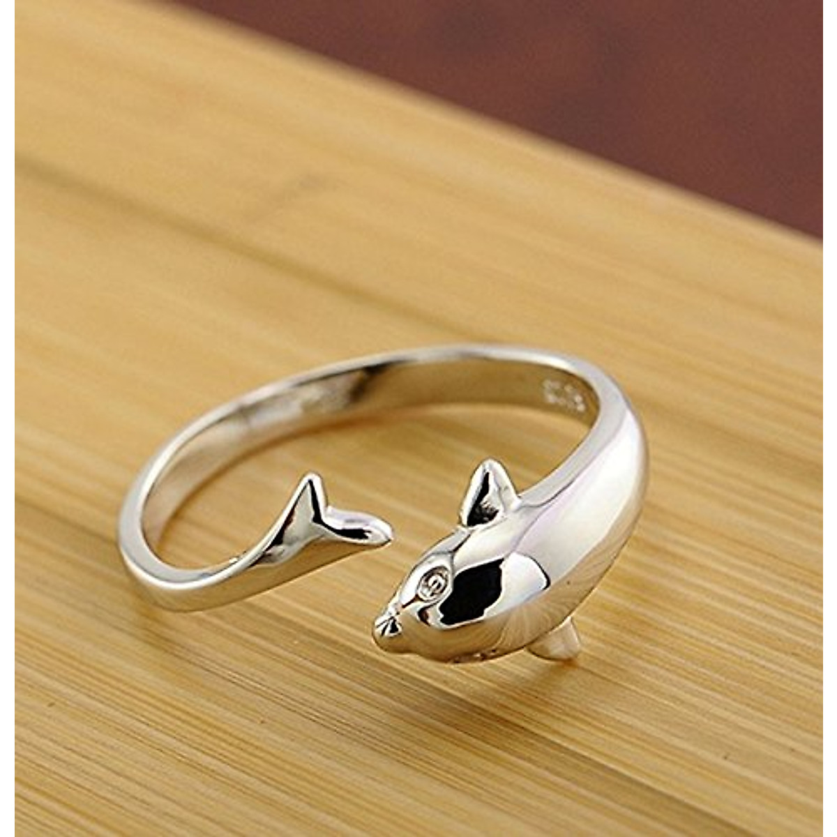 TomSunlight 925 Sterling Silver Dolphin Ring Finger Fashion Women Lady Ring Opening Adjustable gift