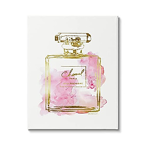 Stupell Industries Glam Perfume Bottle Gold Pink Stretched Canvas Wall Art, Proudly Made in USA for Living Room