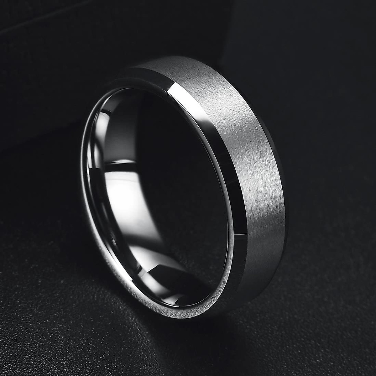 King Will Silver 6MM Wedding Band For Men Tungsten Carbide Ring Comfort Fit Beveled Edges 11