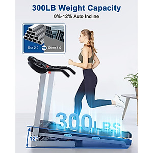 BORGUSI Treadmill with 12% Auto Incline and Bluetooth Speaker - 300 lb Capacity, 3.0HP Folding Electric Treadmill Up to 8.5 MPH Speed, Running Machine with 17.5" Wide Tread Belt for Home Use