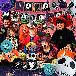 CAILESS Birthday Party Decorations - Nightmare Christmas Party Supplies 104Pcs, Included Birthday Banner Tablecloth Cake Toppers Balloon Hanging Swirls and Stickers for Kids Birthday Party