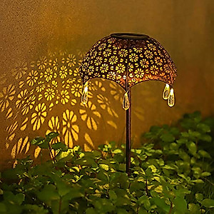 Roaming Light Solar Path Light Garden Lighted Umbrella，Garden Decor for Outside, Solar Decorations Outdoor for Patio&Lawn, Yard Arts, Holiday&Gardening Gifts for Women and Men(Brownz)