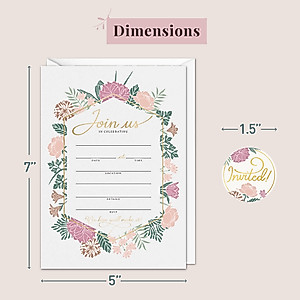 Rileys & Co. Invitation Cards with Envelopes and Bonus Stickers,50 Count, Blank Cards with Envelopes, Anniversery Invitation Cards, Floral Party Invitations for Wedding, Baby Shower, 7x5 Inches