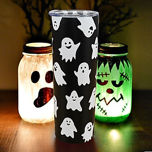 Halloween Tumbler Halloween Gifts for Women, ghost cups gothic Tumblers with Lids and Straw, Coffee Mug Travel Halloween Cup Unique Birthday Gift
