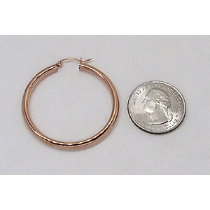 Large 14K Rose Gold Tube Hoop Earrings with Click-Down Clasp, 1.6 In (40mm) (3mm Tube)