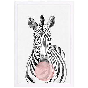 Wynwood Studio Animals Framed Wall Art Prints 'Zebra Bubblegum' Home Décor, 13" x 19", Black, Pink