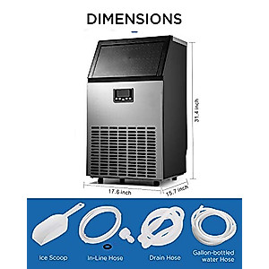 COOLLIFE Commercial Ice Maker - Produces 100lbs of Ice in 24 Hrs with 33lbs Storage Bin(100LBS/24H-PRO)