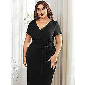 Ever-Pretty Women's Short Sleeves Bodycon Plus Size Semi Formal Dresses for Women Black 2XL