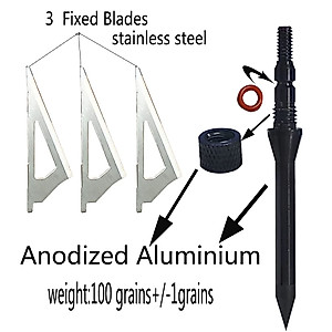 Archery Broadheads 3-Blade Hunting Broadheads 100 Grain Arrow Tips for Compound Bow Arrows and Traditional Bow Bowhunting (black-16pcs)