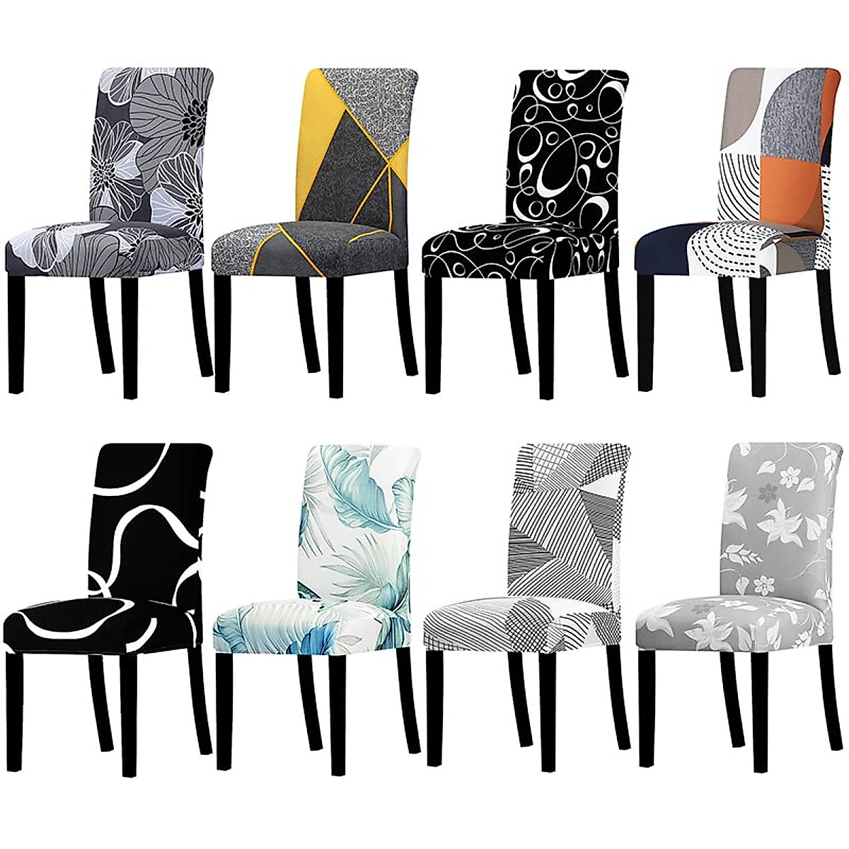 Printed Chair Cover Solid Color Elastic Banquet Dinner Seat Covers Removable Comfortable Stretch Chair Covers AE11 6PCS