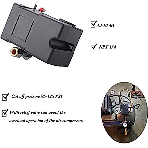 LF10-4H Pressure Switch, 4 Port Air Compressor Pressure Switch Replacement Control NPT1/4 95-125 PSI 20A