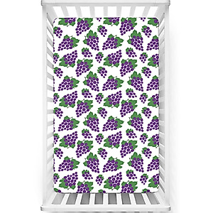 Violet Themed Fitted Crib Sheet,Standard Crib Mattress Fitted Sheet Soft Toddler Mattress Sheet Fitted-Great for Boy or Girl Room or Nursery,28“ x52“,White Purple Fern Green