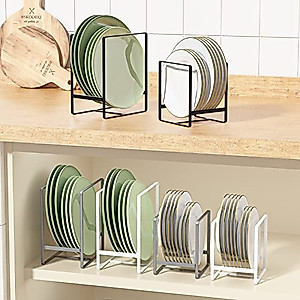 Hikinlichi 2 Large 1 Small Plate Holders Organizers Upright Cabinet Dish Drying Racks Metal Plate Dish Organizers Racks Stands for Countertop and Cupboard 7.87in. x 6.29in. x 4.52in. Black
