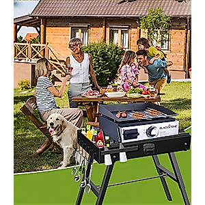 Griddle Stand Outdoor Camping Cooking Station Worktable Compatible for Griddle Many Black Universal Portable Grill Table with Adjustable Leg and Side Shelf Suit for Take Along Grill Accessories