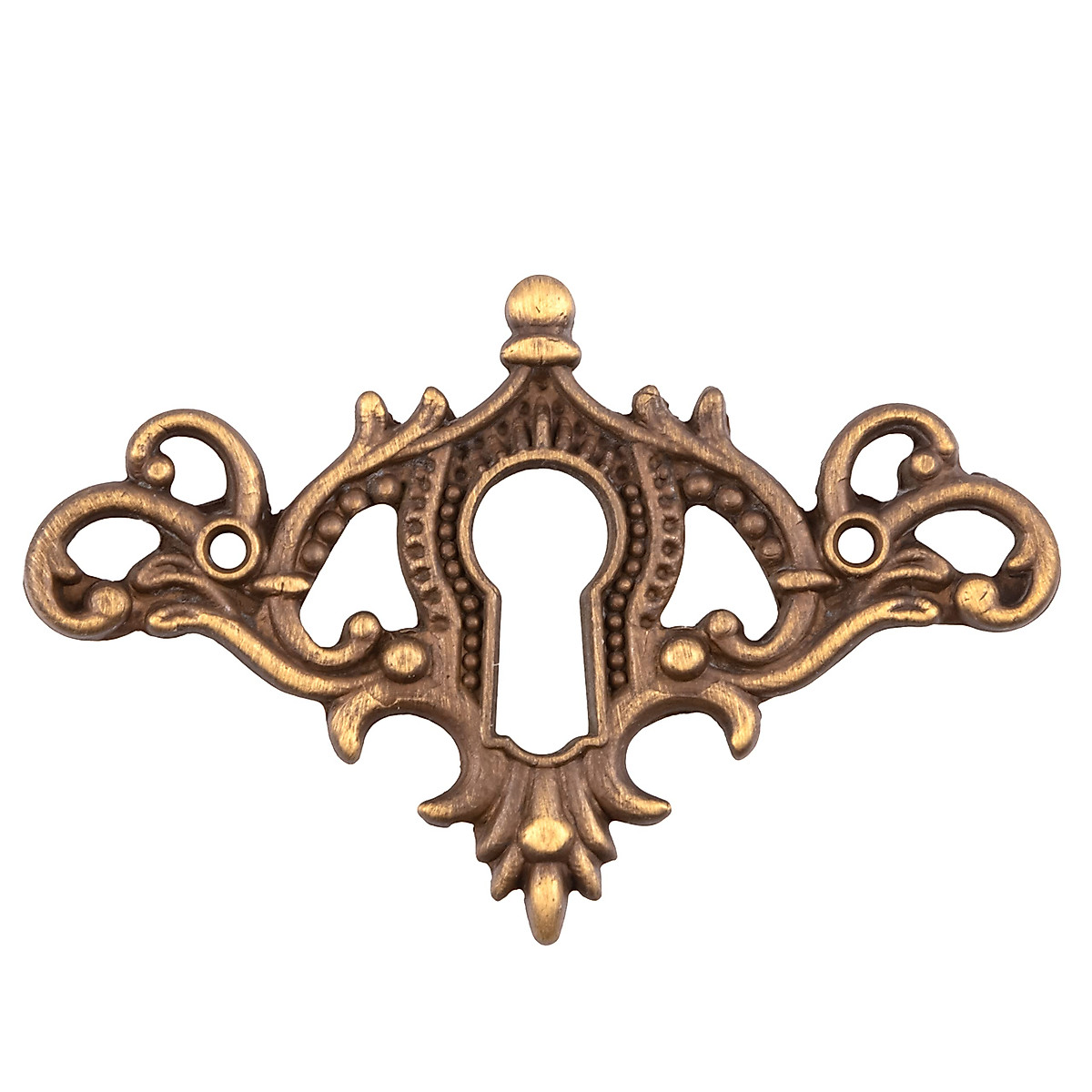 Cast Antique Brass Fancy Keyhole Cover | 2" W x 1 1/4" H | Keyhole Escutcheon Plate for Cabinet Door, Dresser Drawer, Desk | Antique Furniture Hardware | KC13-BA