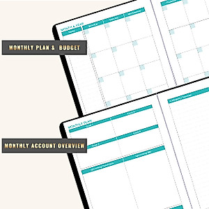 Budget Planner - Monthly Budget Book and Expense Tracker Notebook, Faux Leather Hardcover Financial Organizer, 6.3" x 8.4" Undated Bill Organizer with Pocket + Stickers + Premium Paper - Black