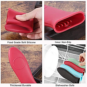 Silicone Hot Handle Holder, Potholder for Cast Iron Skillets, Rubber Pot Handle Sleeve Heat Resistant for Frying Pans & Griddles Sleeve Grip Handle Cover,Metal cookware Handles, Red,Black,Blue,Green