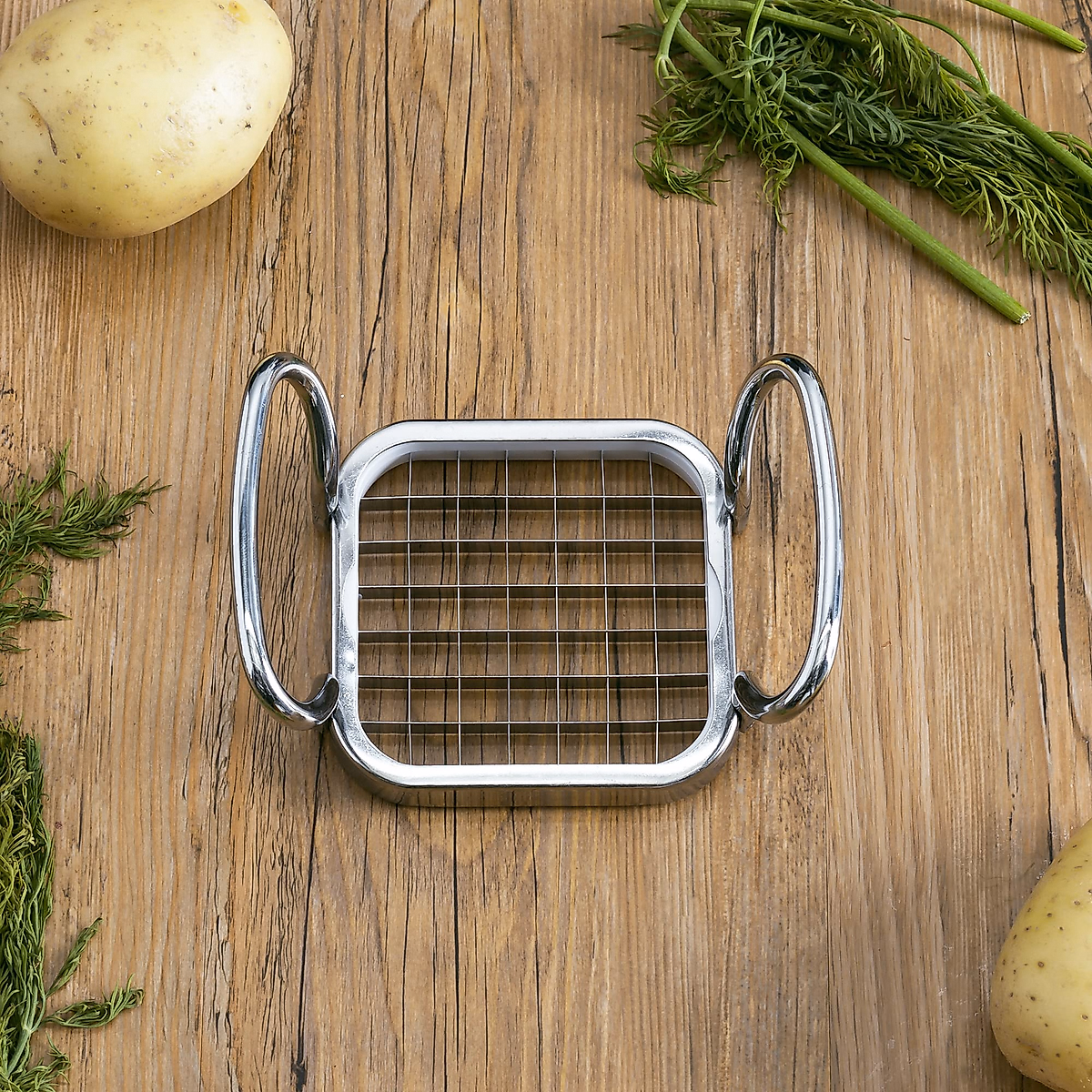 French Fry Cutter By Home Basics, French Fry Cutter Stainless Steel French Fry Slicer | With Easy Grip Handles,Silver