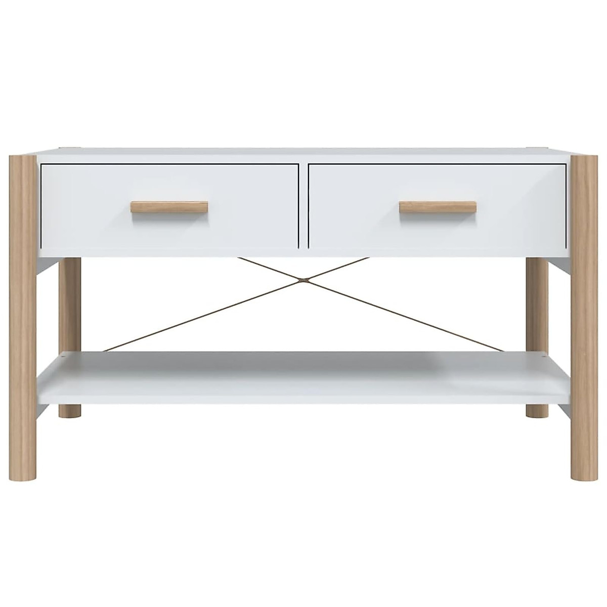 Tidyard Coffee Table with 2 Storage Drawers and Shelf, Engineered Wood Sofa Side Table, Wooden Couch End Table for Living Room 32.3 x 18.9 x 17.7 in White Small Space