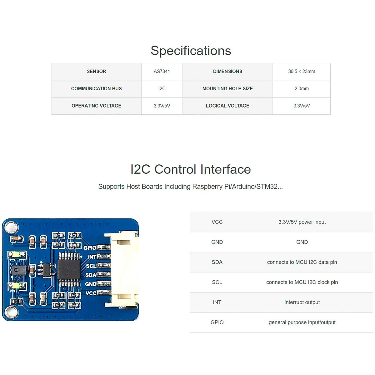 Bicool AS7341 Spectral Color Sensor 8X Visible Spectrum Channels Multi Channels I2C Bus Onboard AS7341 Chip with Color Identification Function for Arduino Raspberry Pi STM32