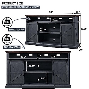 SinCiDo Farmhouse TV Stand for 80 Inch TVs, 39" Tall Entertainment Center w/Double Sliding Barn Door, Large Media Console Cabinet w/Soundbar & Adjustable Shelves for Living Room, 70inch, Dark Grey