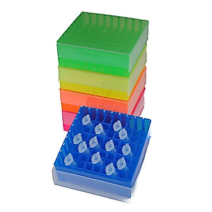 81-Place Tube Storage Containers (5 Boxes) – Polypropylene Plastic Storage Containers for 1.5-2 ml Tubes – Cryogenic Microcentrifuge Tube Rack w/Drain Holes - Freezer Storage Containers