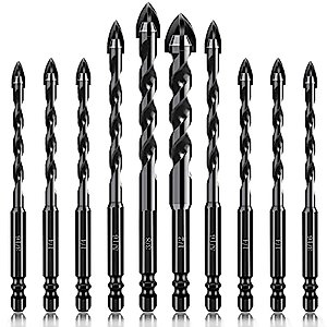 HPHOPE 10Pcs Masonry Drill Bits Set - Concrete Drill Bit Set for Tile, Brick, Glass, Plastic and Wood, Tungsten Carbide Tip Work with Ceramic Tile, Wall Mirror, Paver on Concrete or Brick Wall