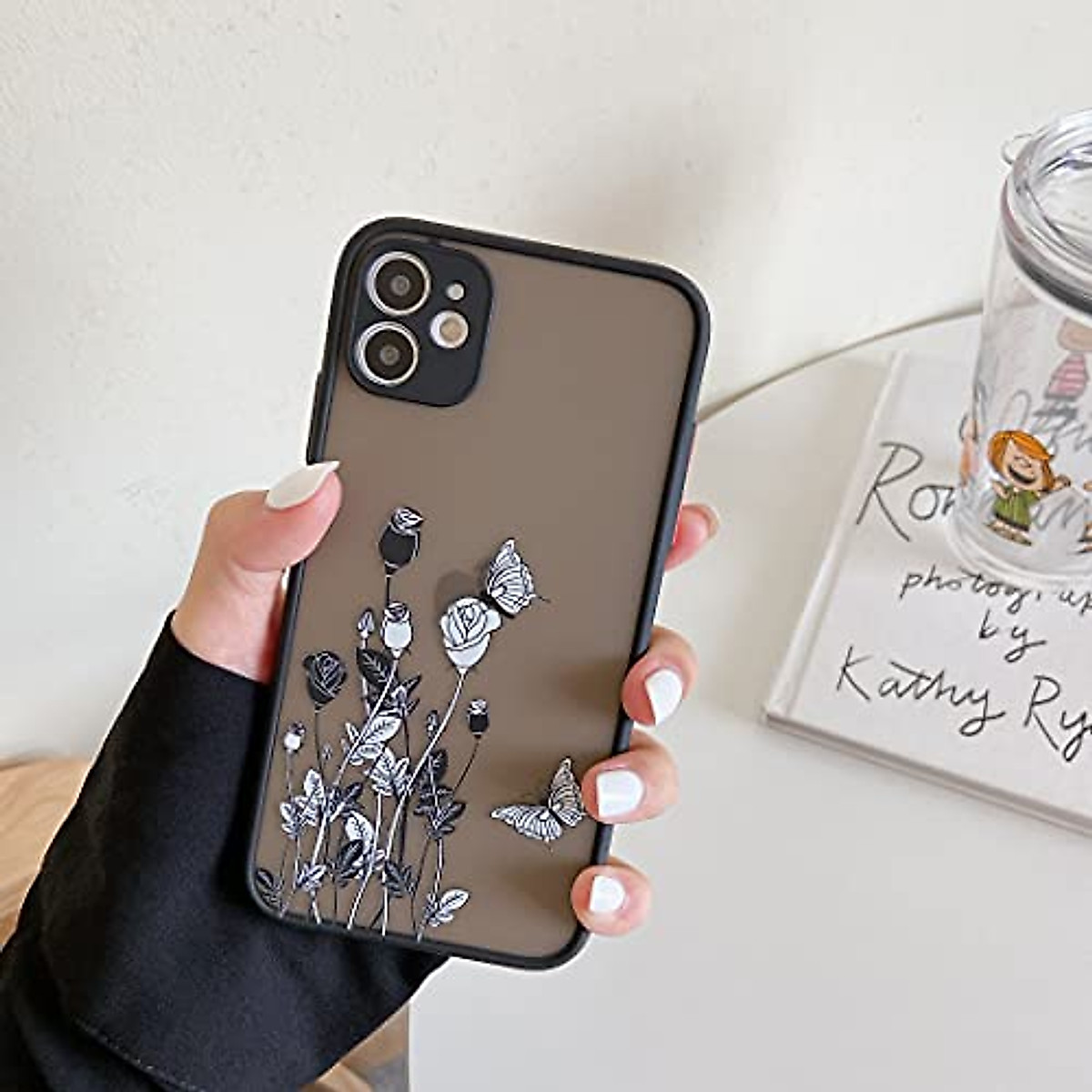 ZTOFERA Case for iPhone 11 6.1", Black Butterfly Rose Cute Girls Case Matte Floral Soft Silicone Case, Thin Slim Lightweight Protective Bumper Cover for iPhone 11 6.1"-Butterfly