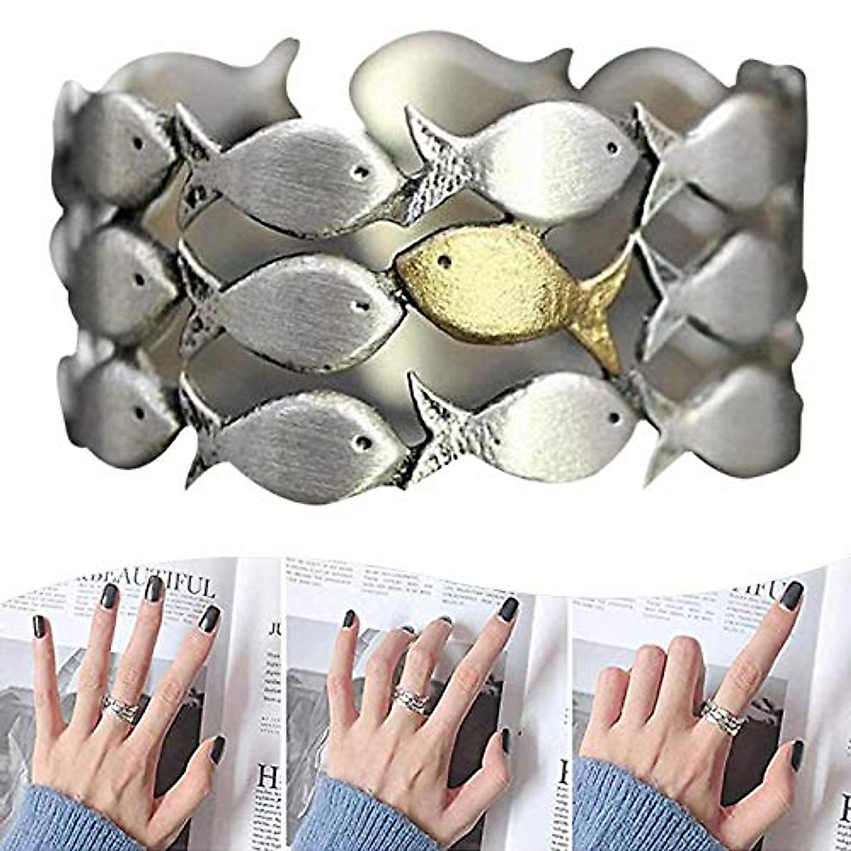 WSLI to My Daughter Swimming Against The Current Ring,Adjustable 2021 New Women's Stacking Opening Rings Finger Ring,Fish Pattern Vintage Jewelry Ring,Best Gift for Women and Girls (1Pc)
