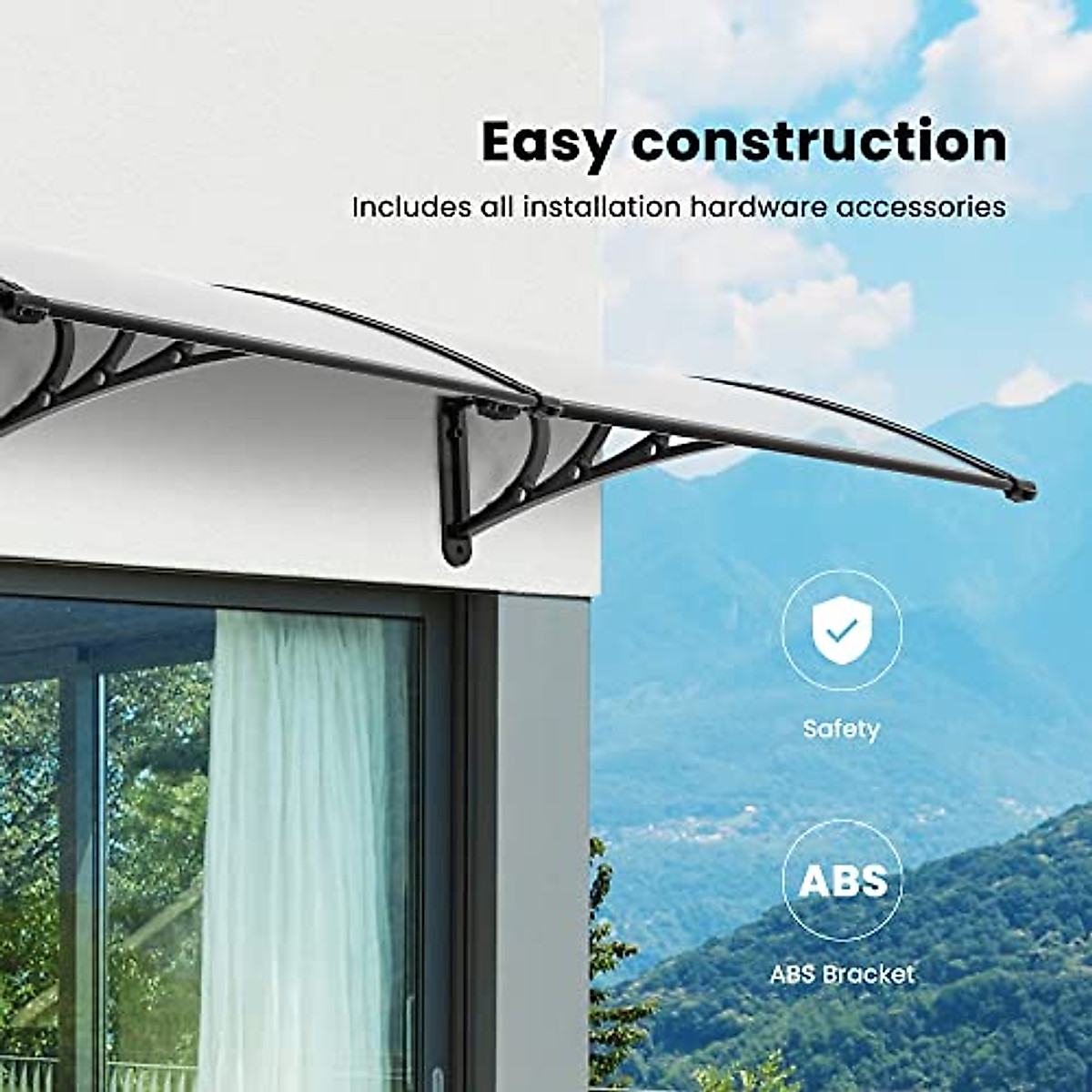 VIVOHOME Polycarbonate Window Door Awning Canopy Transparent with Black Bracket 40 Inch x 80 Inch