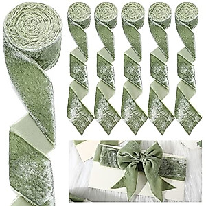 6 Roll Sage Green Velvet Ribbon, 2 Inch x 18 Yd Frayed Silk Velvet Ribbon Fringe Ribbon Gift Wrapping Satin Ribbon for Wedding Invitations Baby Shower Party Favor Handmade Gift Decor