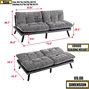 Futon Sofa Bed,Convertible Folding Futon Couch Breathable Small Couch for Compact Living Studio in Living Room and Bedroom,Offices,Dorm Loveseat (Grey)