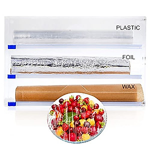 YOC Wrap Dispenser, Clear Acrylic Foil, Wax Organizer with Slide Cutter, Suitable for Wall Mounting or Kitchen Drawer, Compatible with 12 Inch Rolls (3 in 1 Wrap Dispenser)
