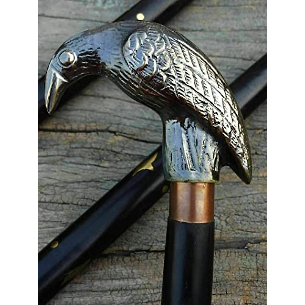 RS Enterprises Medieval Vintage Brass Walking Stick Handle Nautical Victorian Brass Wooden Cane Handmade