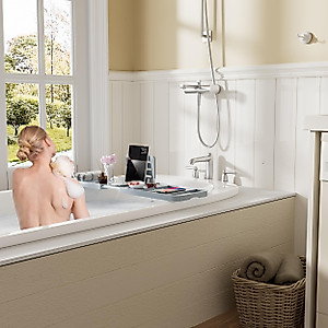 Premium Bathtub Tray Caddy - Expandable Bath Caddy Tray - Adjustable Bamboo Bath Caddy Tub Table - Unique House Warming Gifts New Home - Gray Bamboo