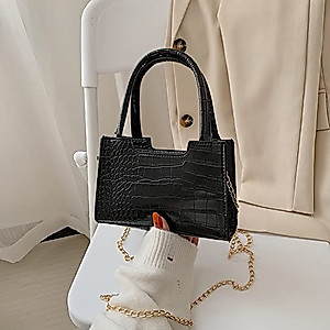 Retro Shoulder Handbag Alligator PU Solid Crossbody Bag for Lady Top-handle Tote, Black, 21 x 18 x 5cm