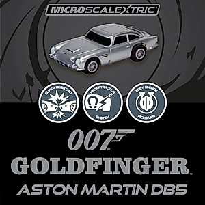 Scalextric Micro James Bond Goldfinger Aston Martin DB5 1:64 Slot Race Car G2221, Silver
