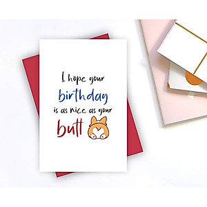 Alzombi Funny Happy Birthday Card, Cute Corgi Butt Bday Card for Husband Wife, Cheeky Love Card for Him Her