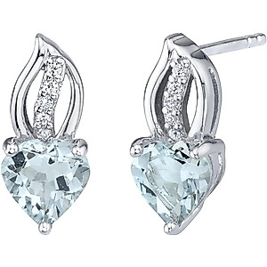 Peora 925 Sterling Silver Heart Stud Earrings for Women in Various Gemstones, Hypoallergenic Heart Shape 6mm, Friction Backs