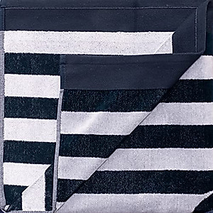 SUPERIOR 100% Egyptian Cotton, 450 GSM, Yacht Club Oversized Beach Towel (Set of 2) 34”x 64”, 2-Ply, High Absorbency Nautical Striped Anchor Pattern