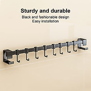 Kitchen Utensil Hanging Rack Rail with 8 Hooks, Self Adhesive Utensil Hangers Utensil Hooks 50cm/19.69in Wall Hooks Rack for Kitchen Bathroom Bedroom (Black)