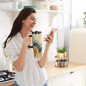 Selerdon 40 oz Tumbler Landscape Art with Handle and Straw Lid Vacuum Stainless Steel Insulated Water Bottle Travel Mug Car Cup Holder Friendly BPA Free for Gym Travel Office