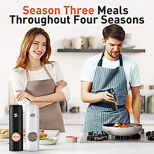 Electric Salt and Pepper Grinder Set (2 Pack), Rechargeable - No Battery Needed - Automatic Salt Pepper Mill Grinder, Adjustable Coarseness, LED Light, One-Hand Operation for Kitchen BBQ