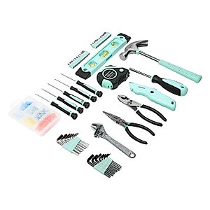 Amazon Basics Household Tool Set with Tool Storage Box - 150-Piece, Pink