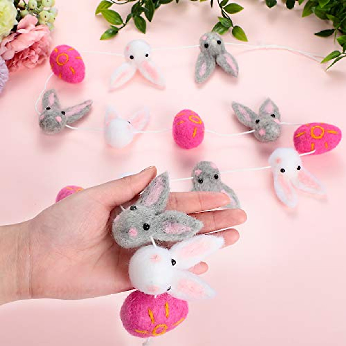 Tatuo Easter Wool Felt Egg Garland Handmade Bunny Pom Pom Garland Colorful Wool Felt Egg Balls Decorations for Spring Easter Indoor Outdoor Home Party Hanging Decor