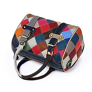 Segater® Women’s Multicolor Boston Tote Bag Genuine Leather Colorful Large Tote Handbag Purse Cross Body Bag Hobo bag Best Gift for Christmas